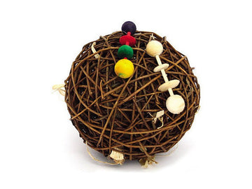Willow Play Ball - Large with corn husk & attached toys for enrichment ...